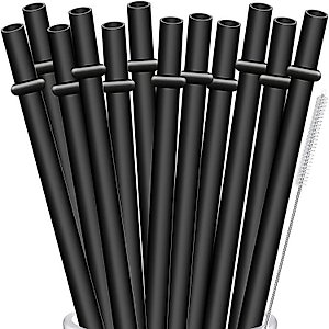 ALINK 13 inch Extra Long Reusable Plastic Black Straws, 12-Pack Tumbler Straws for Stanley Cups, 1 Gallon, 64 oz 40 oz 32 oz Water Bottles, Pack of 12 with Cleaning Brush