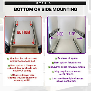 Sublime Design | Pull Out Tray | Bottom Mount | Baltic Birch Kitchen Cabinet Drawer | Slide Out Shelves | Roll Out Cabinet Organizer (20" Wide)