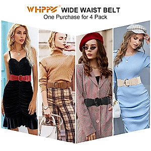 WHIPPY 4 Pack Women Wide Elastic Waist Belt Vintage Stretchy Belt Waistband for Ladies Dresses, Black/Brown/Red/Beige, M