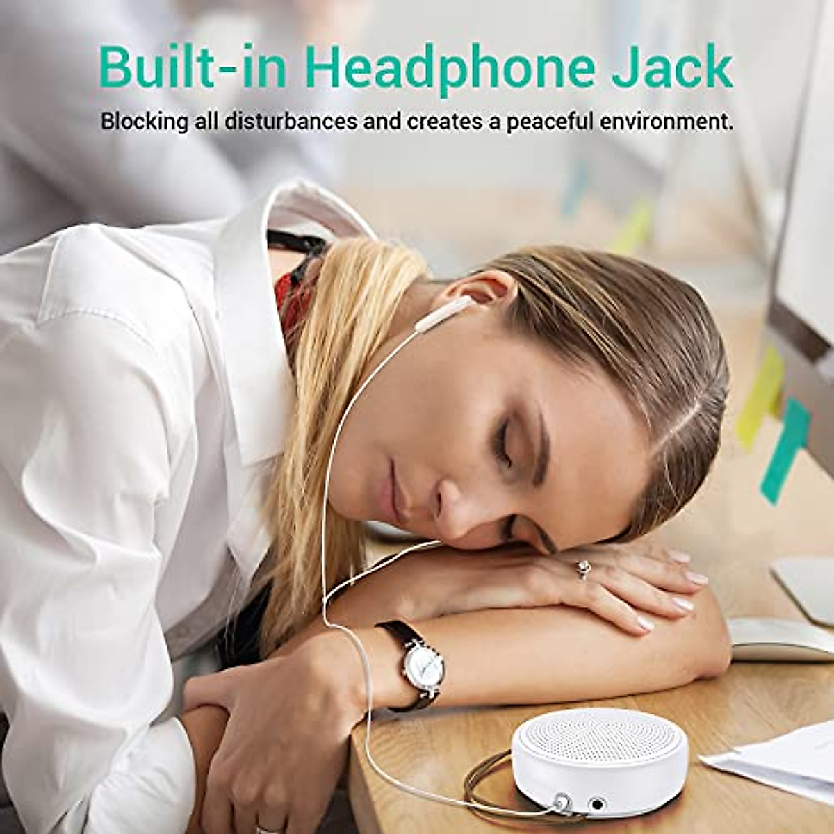 Fitniv Portable White Noise Machine, 20 Soothing Soundtracks Sound Machine for Baby & 5 Timer Functions, Built-in Battery Support 70 Hours Playtime, Compact Design for On-The-Go Use & Travel, White