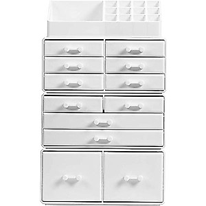 Readaeer Makeup Cosmetic Organizer Storage Drawers Display Boxes Case with 12 Drawers (White)