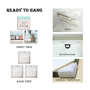 TAR TAR STUDIO Beach Coastal Canvas Wall Art: Seashore Artwork Surfboard Picture Seascape Painting for Living Room (12" x 12" x 3 PCS, Multiple Sizes)