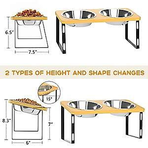 UQNAL Elevated Dog Bowls Stand Bamboo Raised Dog Bowl with 15° Stand Tilted for Medium and Small Dog Water Bowl with 4 Stainless Steel Bowl and Anti Slip feet