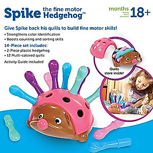 Learning Resources Spike The Fine Motor Hedgehog Pink - 14 Pieces, Ages 18+ months Fine Motor and Sensory Toy, Educational Toys for Toddlers, Montessori Toys