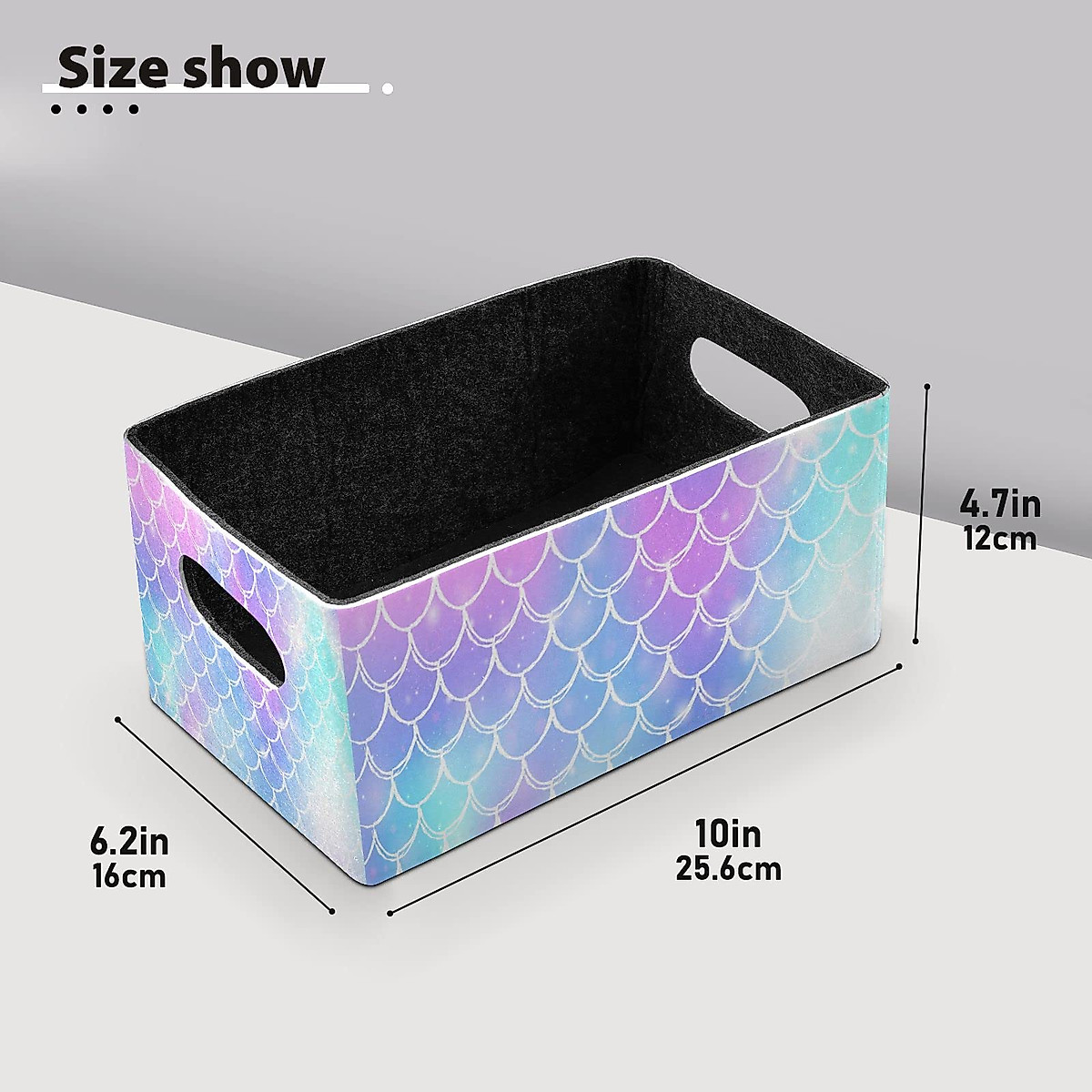 Kcldeci Princess Mermaid Kawaii Rainbow Scales Storage Bins Baskets for Organizing, Sea Fish Tale Sturdy Storage Basket Foldable Storage Baskets for Shelves Closet Nursery Toy