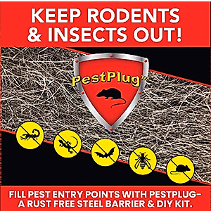 PESTPLUG - 100% Stainless Steel Wool, Large DIY KIT, Rodent Barrier/Fill Fabric - Use to Block Mice, Rodents and Flying Insects. Does NOT Rust! Plug or Fill Holes, Cracks and Gaps Home, Farm, RV's