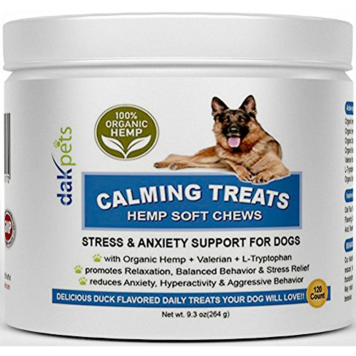 DakPets Hemp Calming Treats for Dogs - Made in USA w/Hemp Oil - Dog Anxiety Relief - Natural Separation Aid - Stress Relief - Fireworks - Storms - Barking 120 Soft Chews