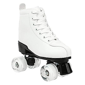 Women's Roller Skates PU Leather High-top Roller Skates Four-Wheel Roller Skates Shiny Roller Skates for Girls (38, White Flash Wheel)