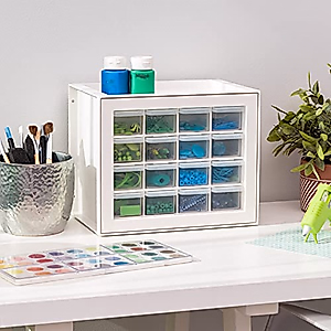 IRIS USA 16 Drawer Stackable Storage Cabinet for Hardware Crafts and Toys, 10.63-Inch W x 7-Inch D x 8.75-Inch H, White - Small Brick Organizer Utility Chest, Scrapbook Art Hobby Multiple Compartment