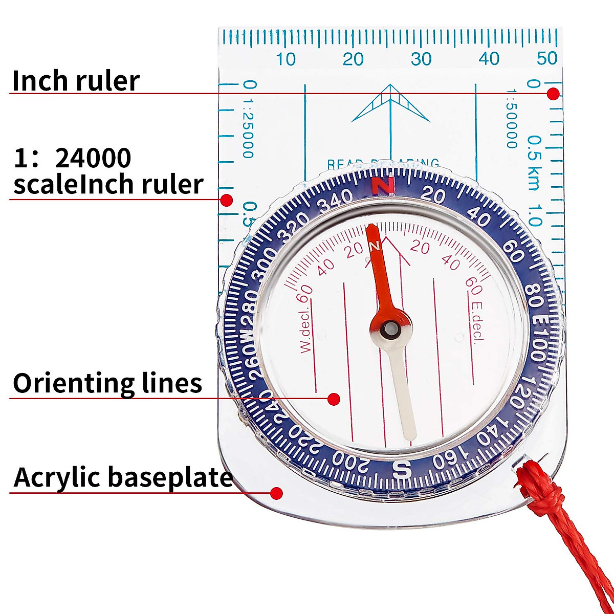 BBTO 9 Pieces Orienteering Compass Hiking Backpacking Camping Compass Map Reading Outdoor Waterproof Compass for Scout Kids Women