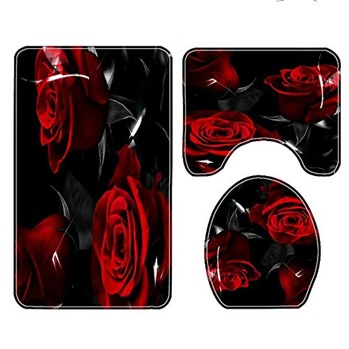 Moresave Valentine's Day Bath Curtain Set 4 Pcs, Waterproof Shower Curtain with 12 Hooks, Non-Slip Pedestal Rugs, Toilet Lid Cover and Bath Mat, Valentines Day Bathroom Decor