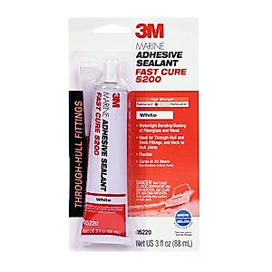 3M Marine Adhesive Sealant Fast Cure 5200 (05220) Permanent Bonding and Sealing for Boats and RVs Above and Below the Waterline Waterproof Repair, White, 3 fl oz Tube