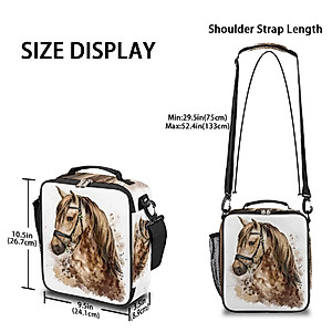 Horse Lunch Bag for Girls, Watercolor Animal Horse Lunch Box Reusable Insulated Leakproof Lunch Bag for Kids Thermal Cooler Lunch Tote with Removable Shoulder Strap for Elementary Daycare Picnic