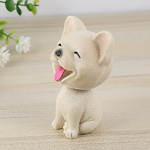 Amosfun Dashboard Nodding Heads Bobble Head French Bulldog Dog Car Dash Puppy Simulation for Car Vehicle Cake Decoration Decor Home Decorative