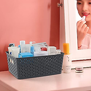 Saedy Plastic Storage Baskets, Deep Grey Basket Bin, 4-Pack