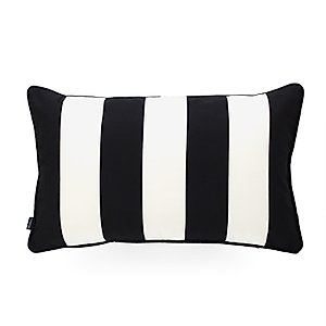 Hofdeco Decorative Lumbar Pillow Cover ONLY Indoor Outdoor Water Resistant Canvas Modern Black Stripes 12"x20"