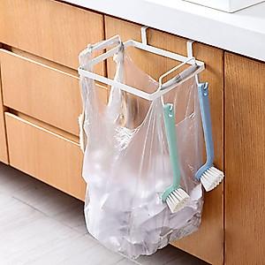 DEDEMCO Stainless Steel Trash Bag Holder Rack 10 x6 In,Over the Cabinet Meal Garbage Container,Hanging Plastic Bags Storage Rack for Kitchen Pantry Garage Bathroom