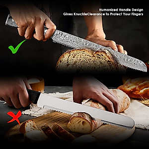 Bread Knife, 10inch Multifunction Serrated Knife, VG10 Damascus Steel Bread Cutting Knife for Homemade Bread, Razor Sharp Edge for Efficient Slicing Sourdough Bread, Bagels, Cake