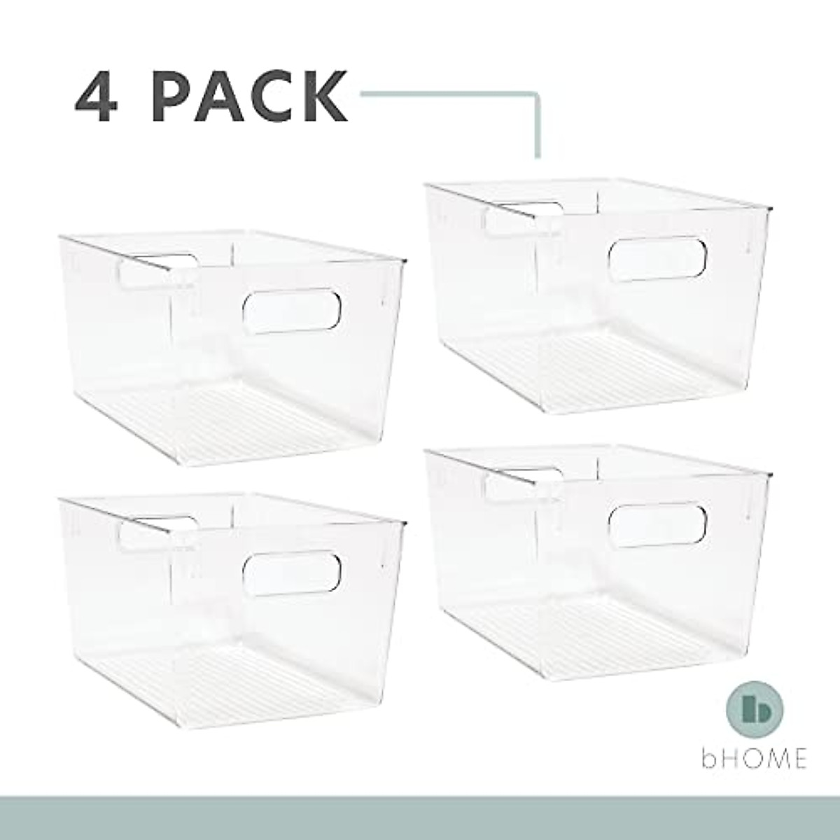 4 Clear Plastic Storage Bins Acrylic Organizers, Pantry Organization and Storage Clear Organizing Bins, Fridge Freezer Organizer Bins Kitchen Organization Containers Laundry Bathroom Cabinet Organizer