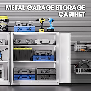 DNA MOTORING Metal Storage Cabinet, 36'' Locking Cabinet with 2 Doors and 2 Adjustable Shelves, Metal Cabinet Heavy Duty Utility Cabinet for Garage,Office,Home,Gym, White, TOOLS-00631-WH-WH