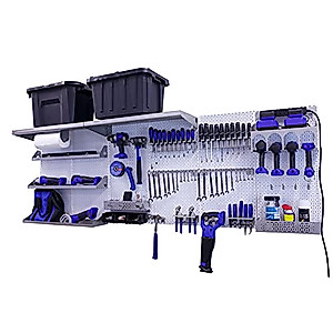 OmniWall Weekend Warrior Ultimate Tool Kit-96" x 32" Metal Pegboard Wall Storage System White/Blue