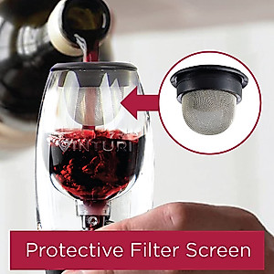 Vinturi Deluxe Essential Red Wine Pourer and Decanter Tower Stand Set Easily and Conveniently Aerates by The Bottle or Glass and Enhances Flavors with Smoother Finish, Black