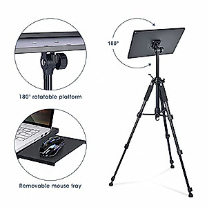 Klvied Universal Projector Tripod Stand - Laptop Tripod Stand with Removable Mouse Tray and Gooseneck Phone Holder, Laptop Floor Stand Adjustable 17.6 to 51.4 Inch, Projector Stand for Stage, Studio
