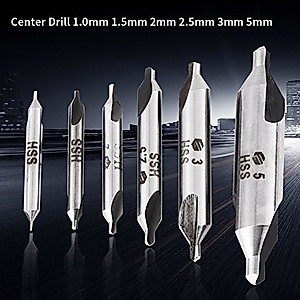 Lathe Mill Center Drill Set/6Pcs 60 Degree HSS Centering Drill Bits Countersink Tool, 1/1.5/2/2.5/3/5mm