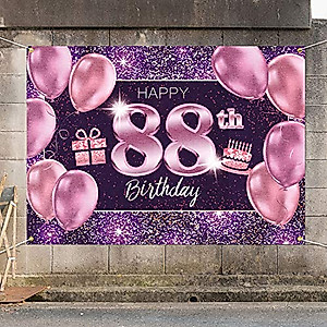 PAKBOOM Happy 88th Birthday Banner Backdrop - 88 Birthday Party Decorations Supplies for Women - Pink Purple Gold 4 x 6ft