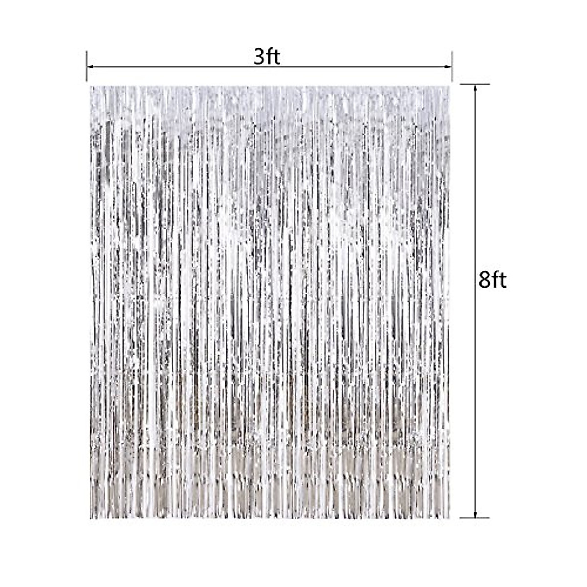 Fecedy 2pcs 3ft x 8.3ft Silver Metallic Tinsel Foil Fringe Curtains Photo Booth Props for Birthday Wedding Engagement Bridal Shower Baby Shower Bachelorette Holiday Celebration Party Decorations