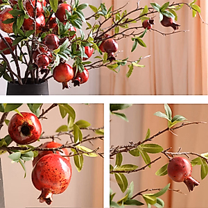 Warooma 3PCS 37.4 Inch Artificial Pomegranate Branches,Red Artificial Pomegranate Decoration for Home Office Restaurant Wedding Garden Photography (Red)