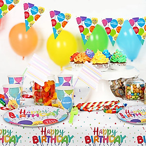 Birthday Party Supplies Disposable Paper Plates Napkins Cups Tablecloth and Banner for Kid’s Birthday Party Decorations, Serve 25