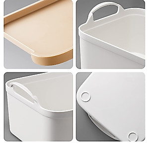 ANMINY 8PCS Plastic Storage Bins Containers with Lids, Large White Storage Organization Bins Boxes, Lidded Plastic Storage Baskets for Closet Shelves Drawers Desktop Home Office, Wheat Lids