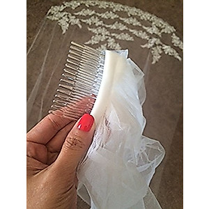 MisShow,White Lace Edge Cathedral Length Wedding Bridal Veil with Comb