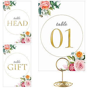 Table, Numbers, Cards 1-30 and Mini Table Numbers, Holders, Table, Numbers, Card for Wedding, Anniversary, Birthday, Party Table, Numbers, Cards Floral, Size 4'x6' Plus Head Table Card and Gift