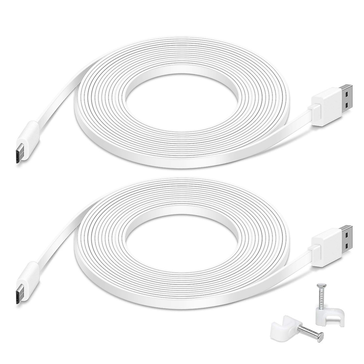 2 Pack 16.4FT Flat Power Extension Cable Compatible with Wyze Cam Pan, Kasa Cam, YI Dome Home Camera, Furbo Dog, Nest Cam, Blink, Cloud Camera, Durable Charging Cable for Security Cam