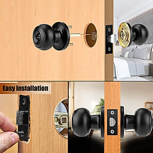 AMZKONIG 12 Pack Matte Black Privacy Door Knobs Keyless Interior/Exterior Doorknobs Lockset with Hardware Instruction and Wall Protector for Bedroom Bathroom