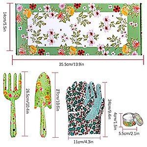 MERTURN Garden Tool Set,6Pcs Heavy Duty Aluminum Gardening Tools Kit Include Garden Gloves,Rake, Shovel,Candles, Gardening Gifts Box for Women Men Gardener with Floral Pattern