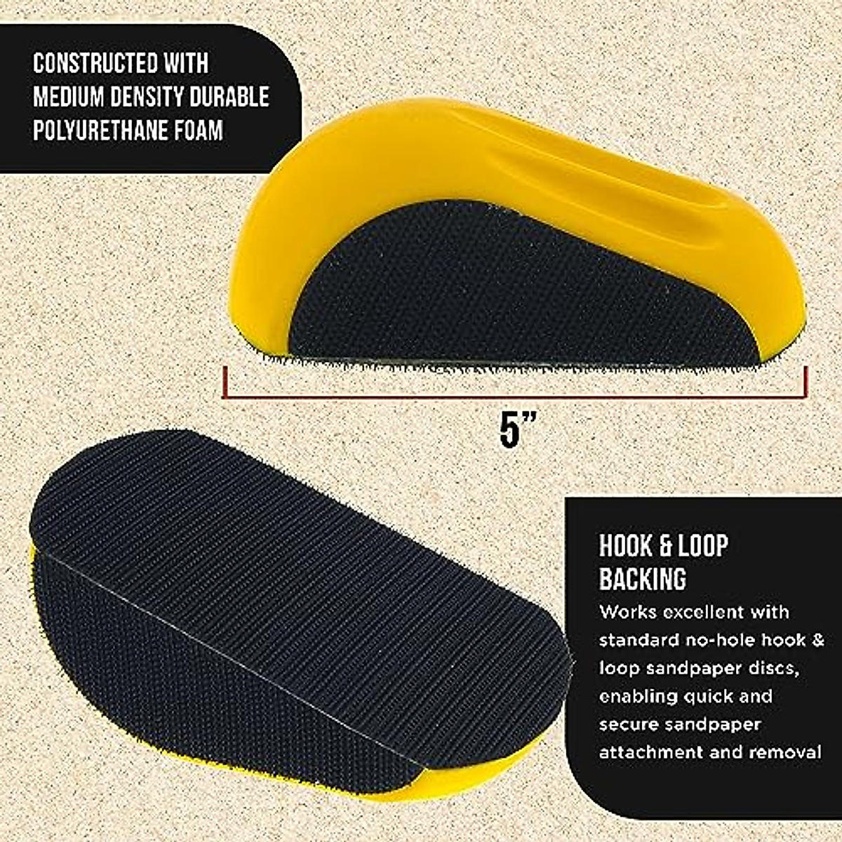 Dura-Gold Pro Series 5" Round & Mouse-Shaped Hand Sanding Block Pads for Hook & Loop and PSA 5" DA Sanding Discs - 2-Way Adapter Pad to Use PSA Sandpaper - Automotive Sand Polish Woodworking Furniture