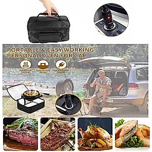 Portable Oven 12V Car Food Warmer Large Electric Lunch Box Personal Microwave Reheating & Raw Food Cooking in Car, Truck, Travel, Camping, Office,Work(Black)