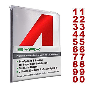iSYFIX Reflective Red Vinyl Numbers Stickers – (2 Sets) 3 Inch – Premium Self-Adhesive Decal Die Cut and Pre-Spaced for Mailbox, Signs, Window, Door, Cars, Trucks, Home, Business, Address Number
