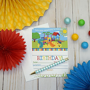 Party in the Park Playground Birthday Party Invitations, 20 5x7 Fill In Cards with Twenty White Envelopes by AmandaCreation