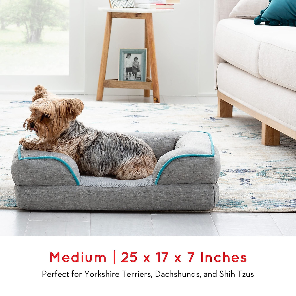 Brindle Orthopedic Dog Bed for Medium Dogs - Waterproof Dog Sofa Bed Medium, Supportive Memory Foam Pet Couch Bed with Removable Washable Cover, Water Resistant Cover, Nonskid Bottom, Dove Gray