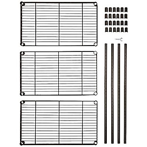 Amazon Basics 4-Shelf Shelving Storage Unit on 3'' Wheel Casters, Black (36L x 14W x 57.75H) & 3-Shelf Adjustable, Heavy Duty Storage Shelving Unit (250 lbs), Black (23.3L x 13.4W x 30H)