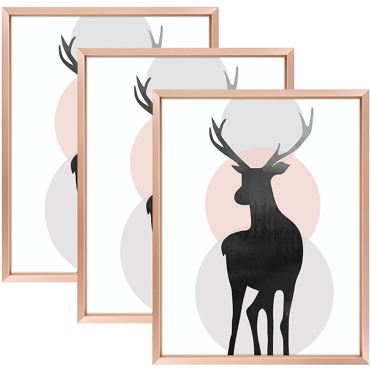 Space Art Deco, 11x14 Metal Aluminum Picture Frame Set of 3, Display Pictures 8x10 with Mat or 11 x 14 Without Mat, Wall Mounting Gallery Photo Frames, Rose Gold