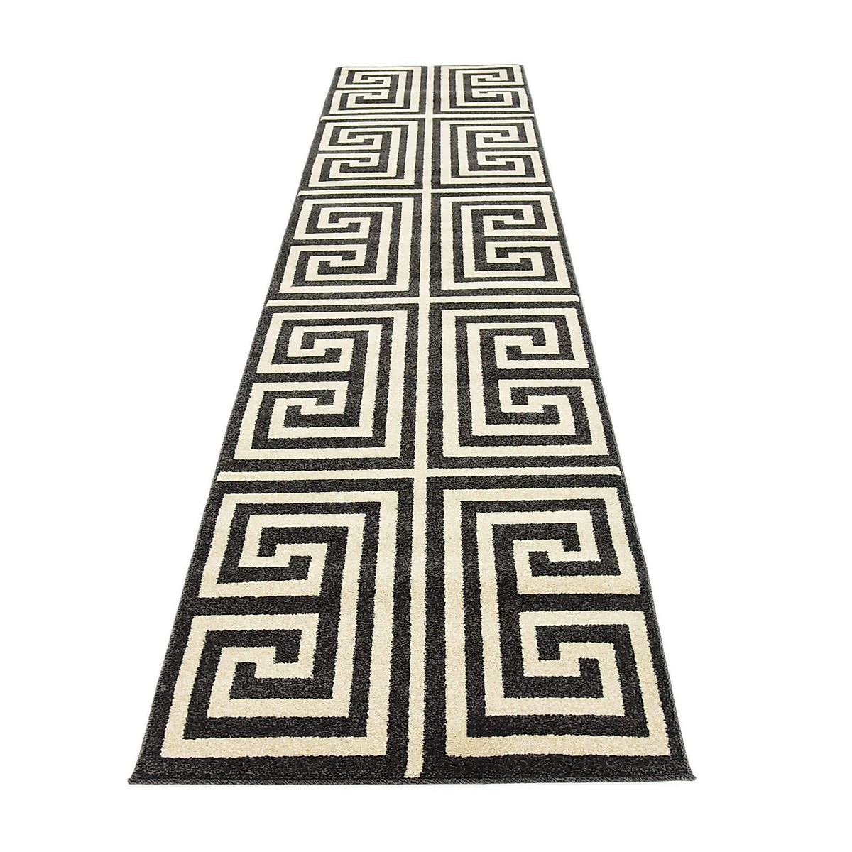 Unique Loom Athens Collection Classic Geometric Modern Border Design Area Rug, 2 ft 7 in x 10 ft, Black/Beige