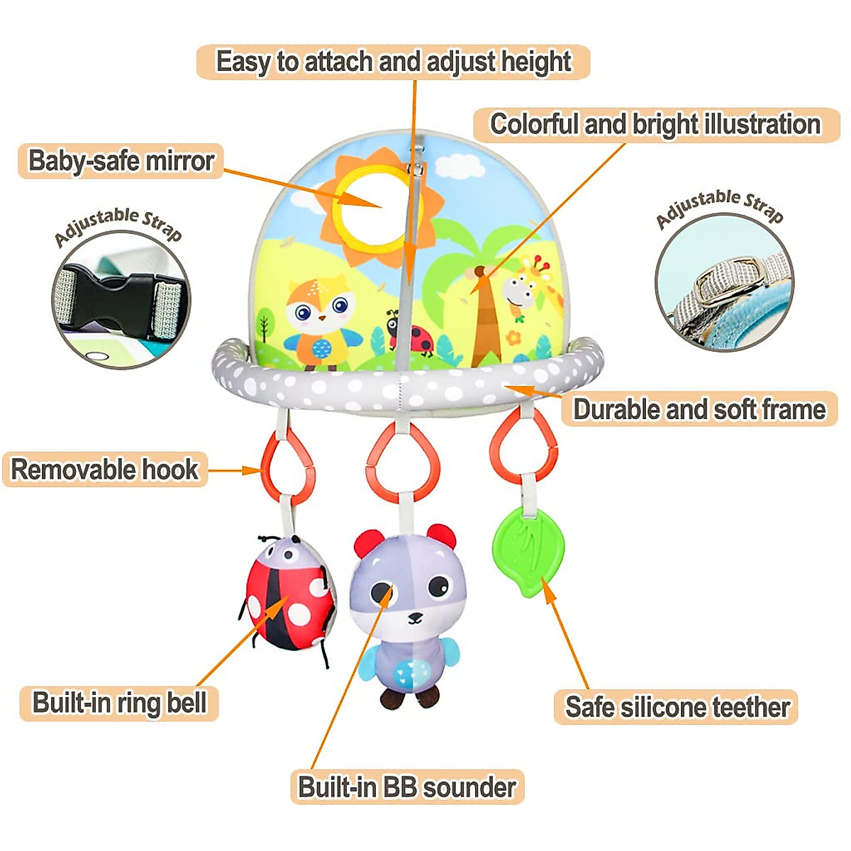 AIPINQI Car Seat Toy for Infants, Rear Car Seat Hanging Toys for Baby, Kick and Play Activity Center for Rear and Forward Facing, Easier Drive for Newborn, Baby’s Travel Companion, Bear