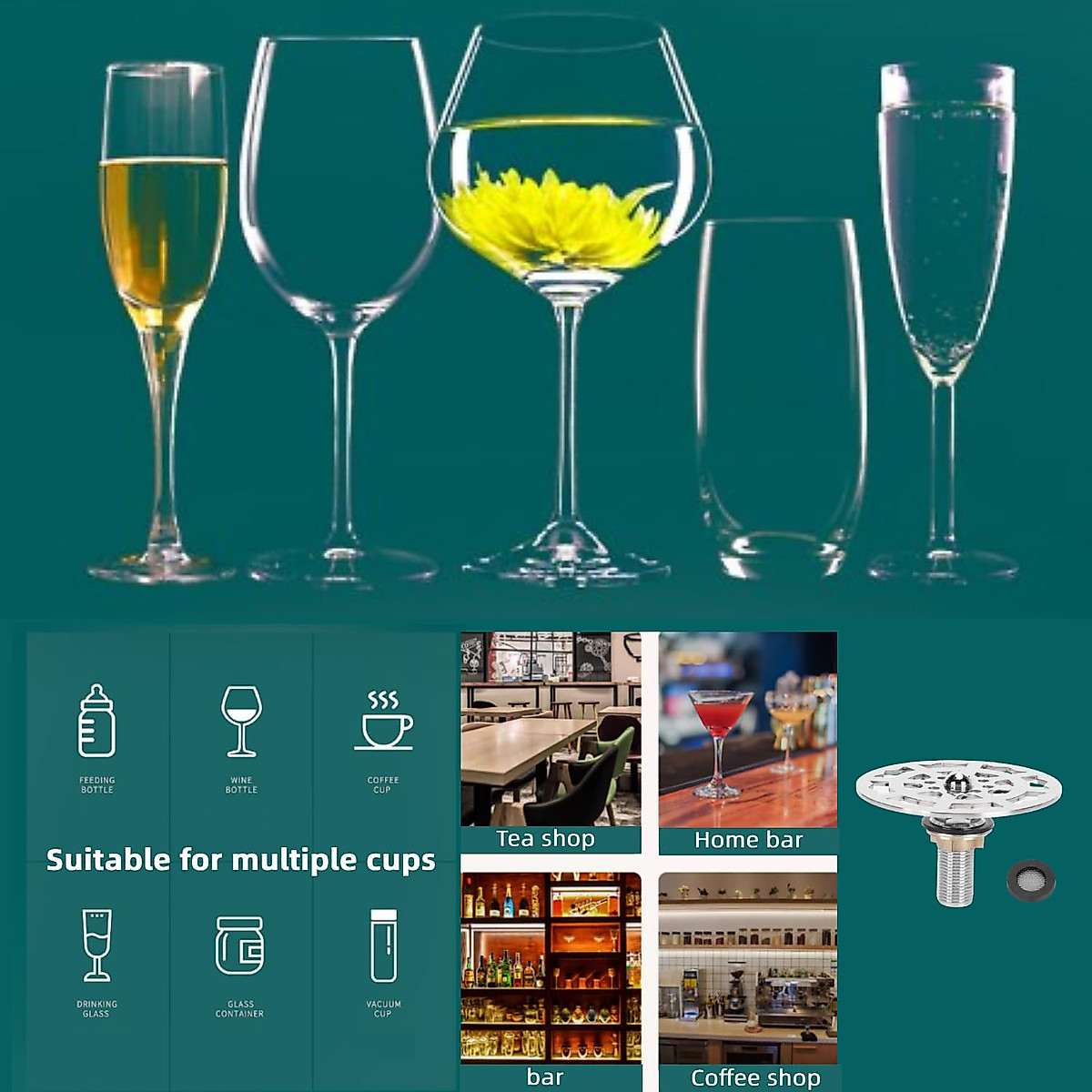 Professional Bar Glass Rinser Faucet Head Stainless Steel Automatic Cup Washer Cleaner Accessory for Bar Hotel Cafe Restaurant Kitchen Sink Accessories