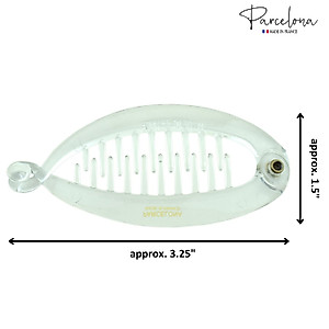 Parcelona French Effortless Mini Set of 2 Celluloid Banana Hair Clip for Fine Hair, Made in France (Clear)