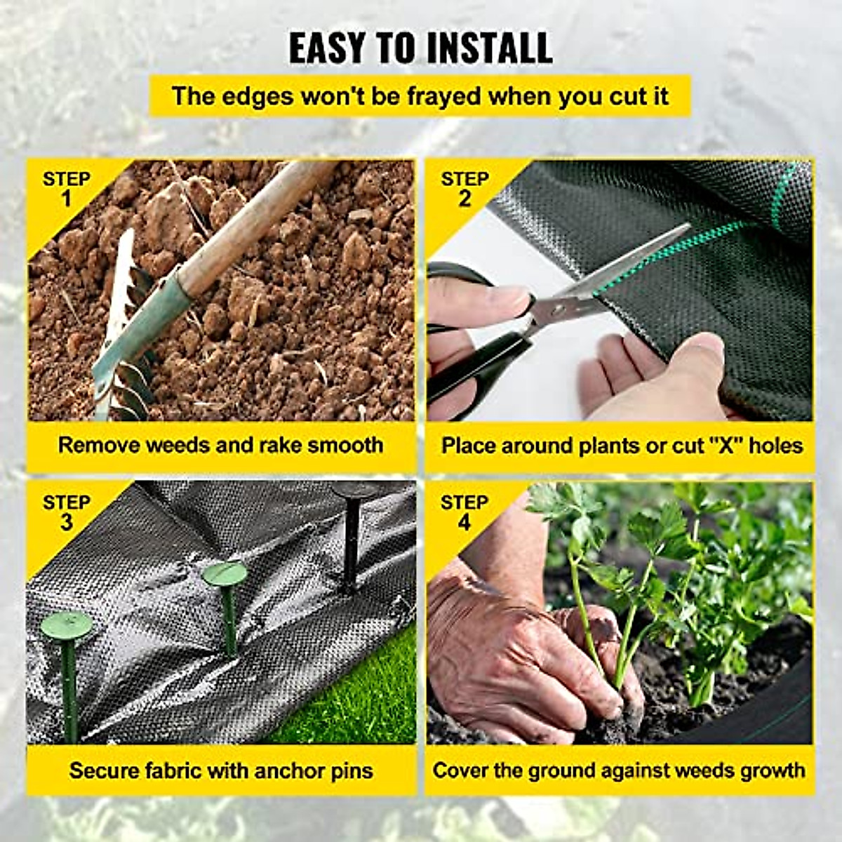 Happybuy 6x300ft Premium Weed Barrier Landscape Fabric Heavy Duty 2.4OZ, Woven Weed Control Fabric, High Permeability Good for Flower Bed, Geotextile Fabric Underlayment, Driveway Fabric Ground Cover